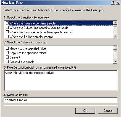 E-mail Rules to Limit Spam,Setting Up Mail Rules,Sample Rule